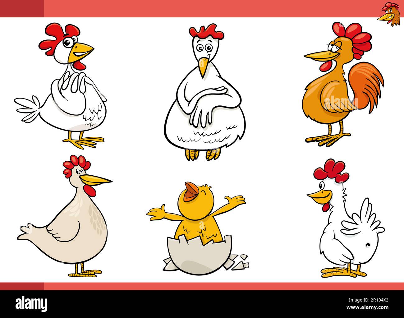 Cartoon illustration of chickens birds farm animals characters set ...