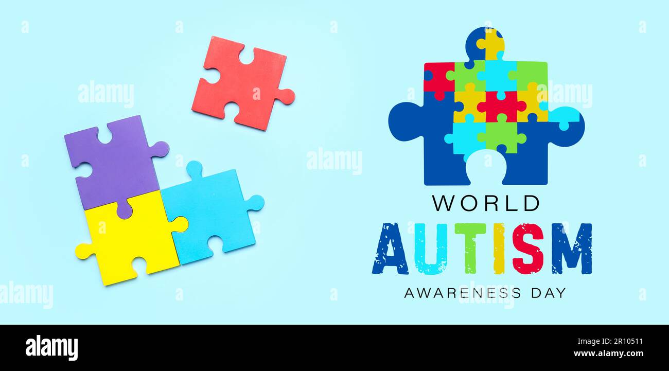 Jigsaw puzzle pieces on light blue background. World Autism Awareness ...