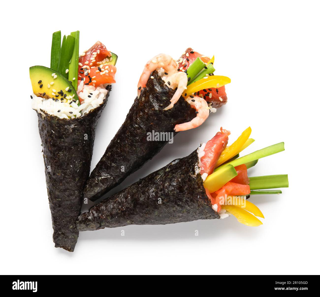 Delicious sushi cones on white background Stock Photo - Alamy