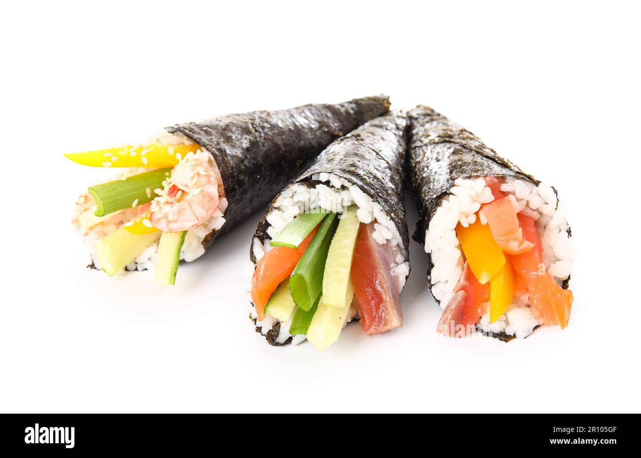 Tasty sushi cones on white background Stock Photo - Alamy