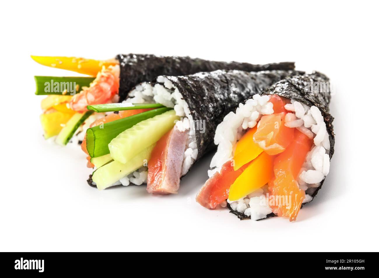 Tasty sushi cones on white background Stock Photo - Alamy