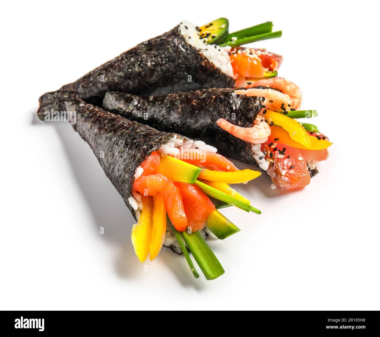 Delicious sushi cones on white background Stock Photo - Alamy