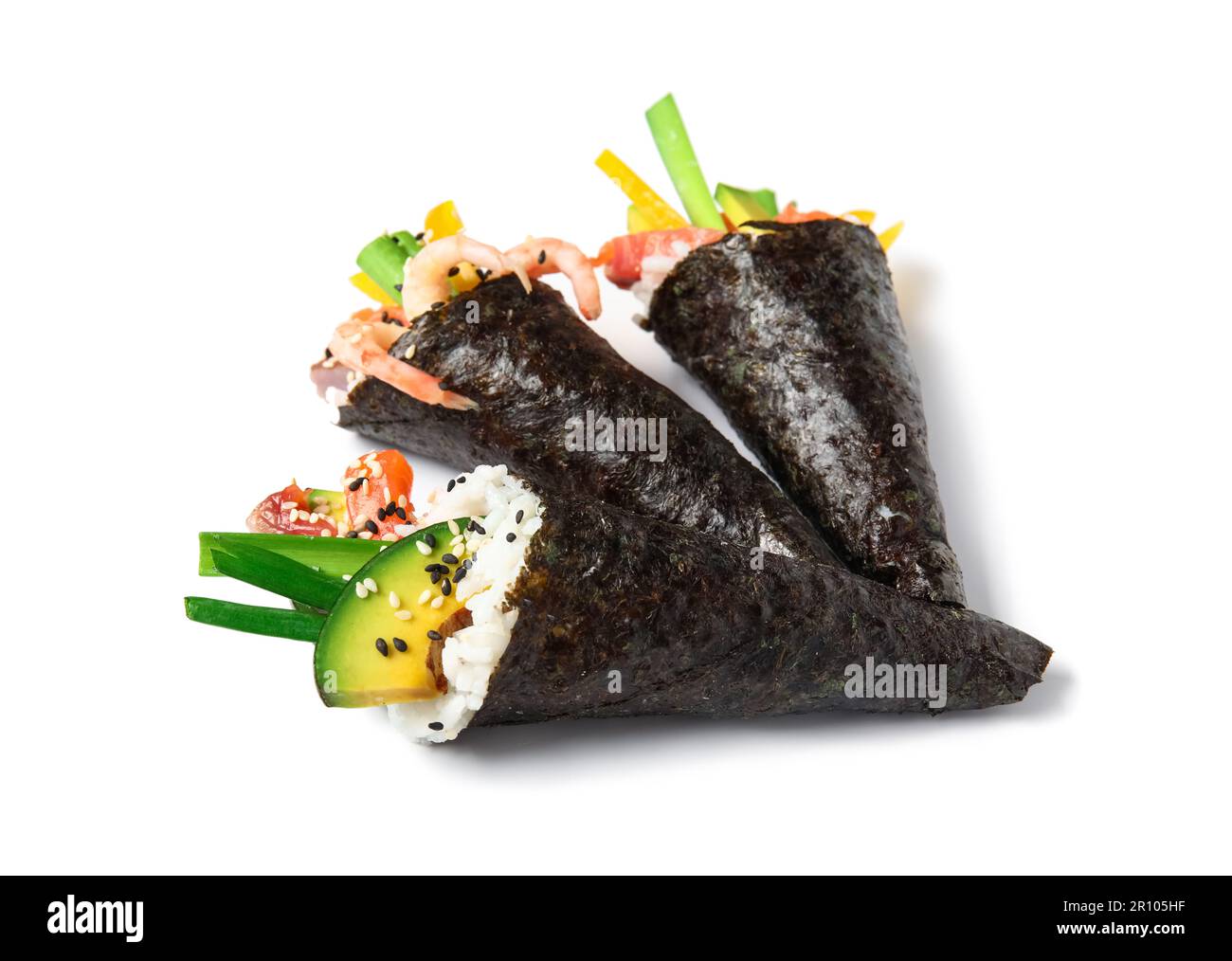 Delicious sushi cones on white background Stock Photo - Alamy
