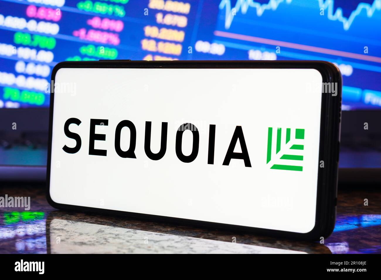In this photo illustration, the Sequoia Capital logo is displayed on a ...