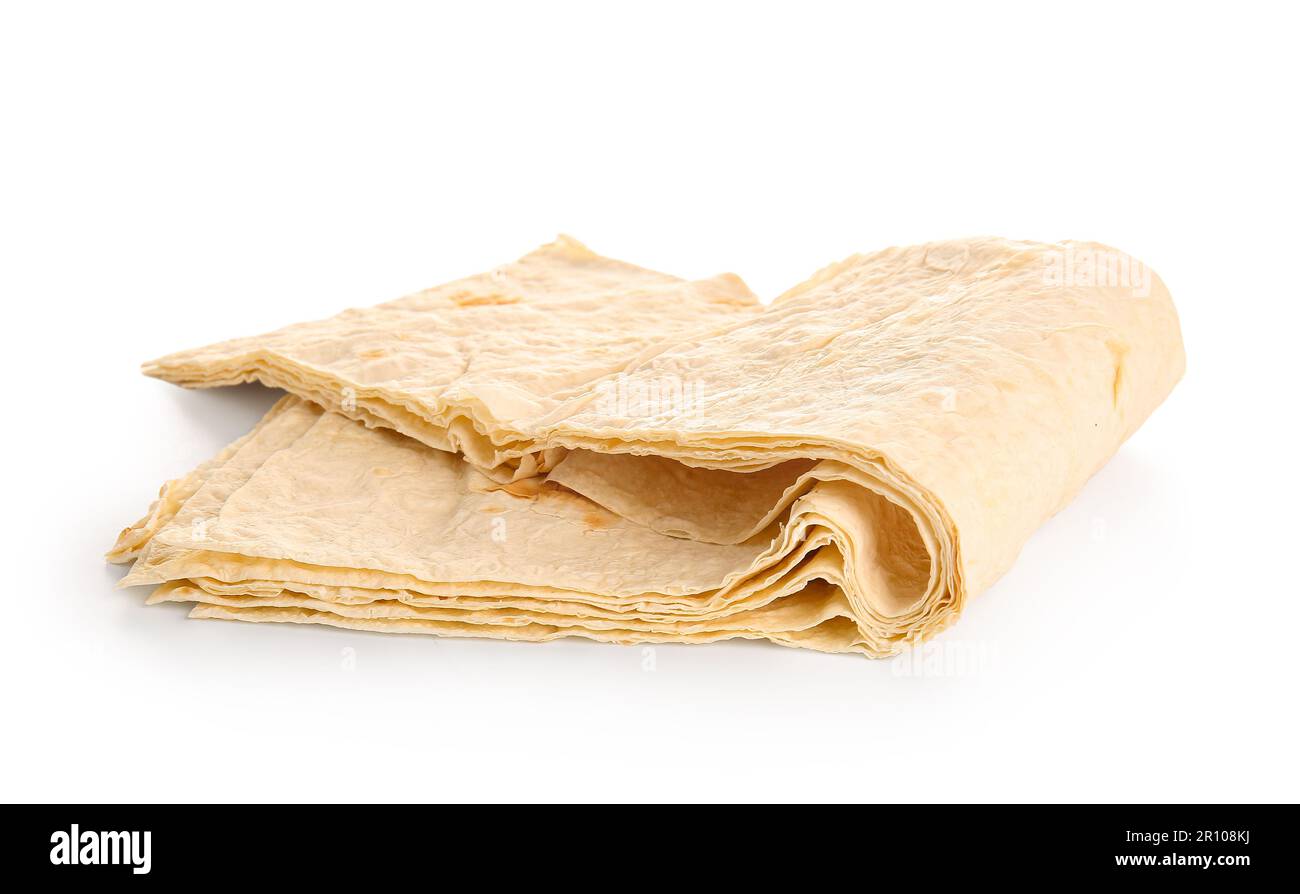 Fresh thin lavash on white background Stock Photo - Alamy