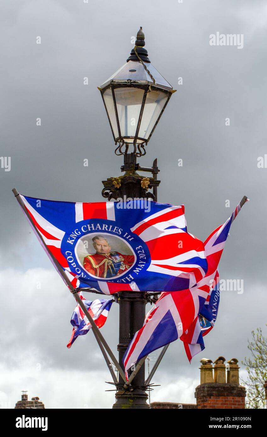Flags flying from a lamp post to celebrate the coronation of King ...