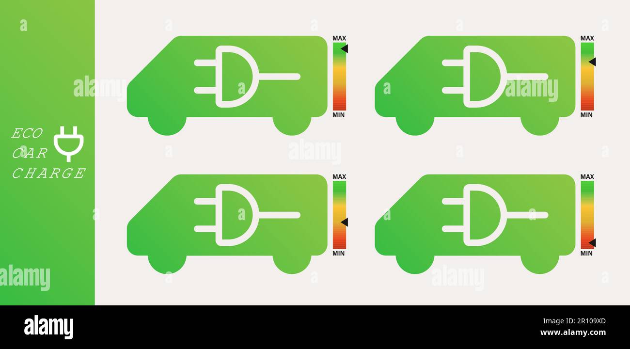 Eco car charge badges. Vehicle charge level. A sign an energy station ...