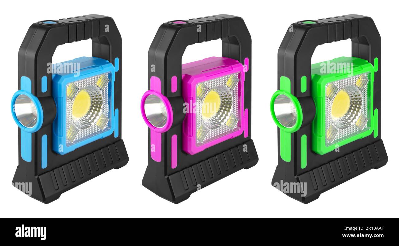 LED flashlight, battery-powered, on white background in insulation ...