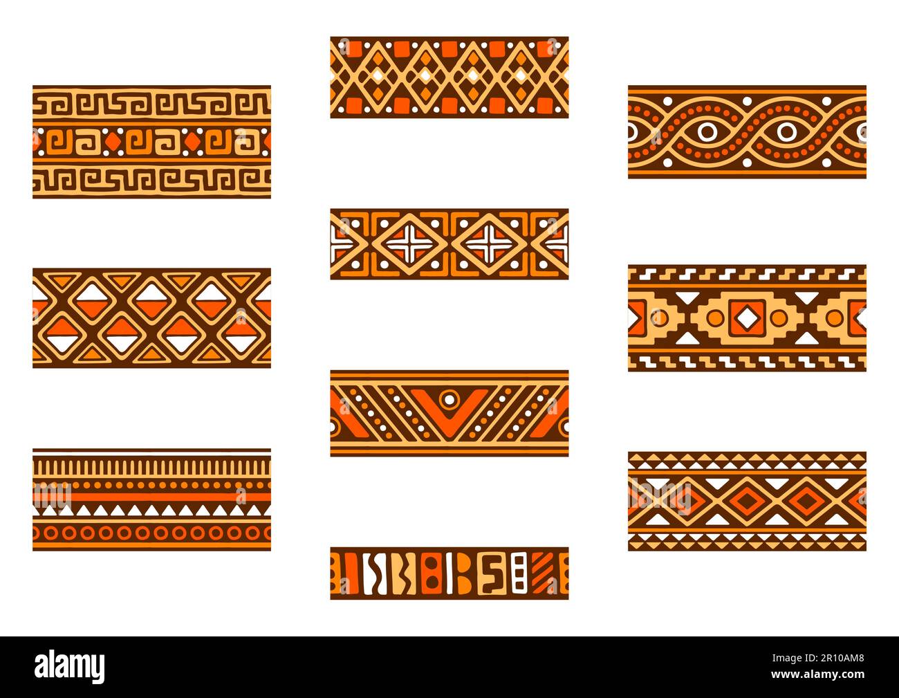 African seamless borders set. Hand stamp printing. Ethnic folk texture ...