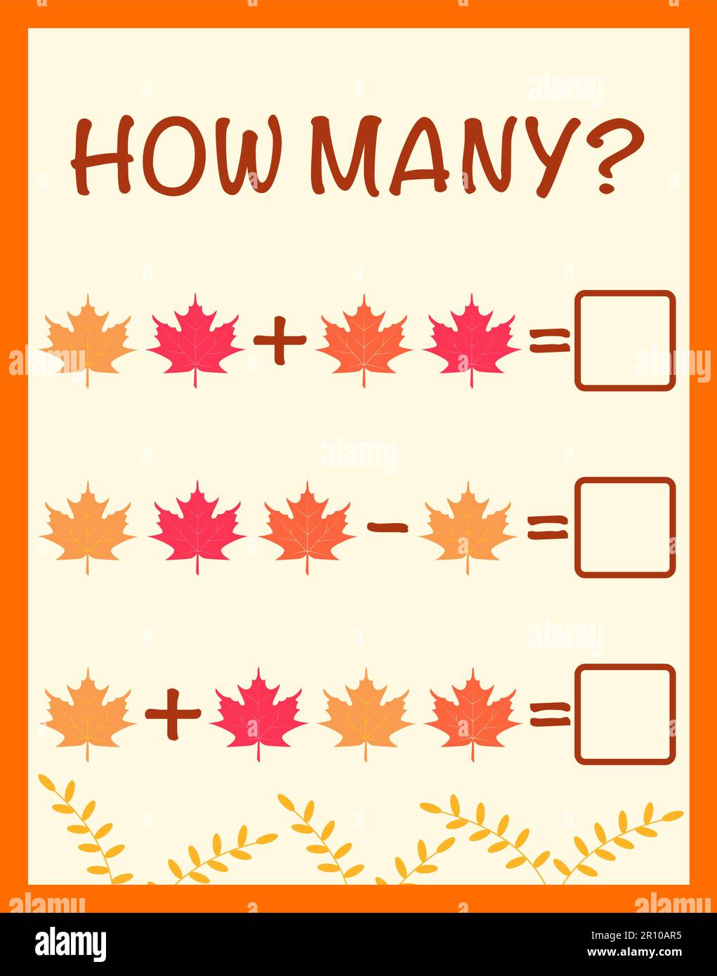 Vector preschool addition math worksheet template Stock Vector Image & Art - Alamy