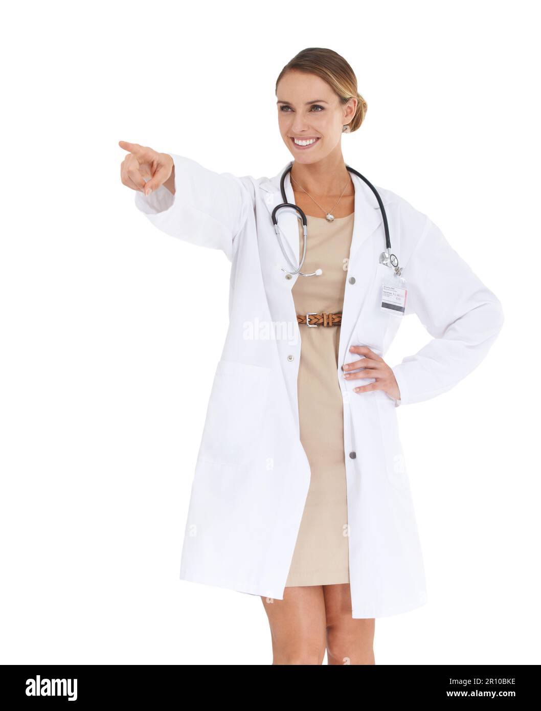 Great health lies ahead. An attractive medical doctor smiling while she ...
