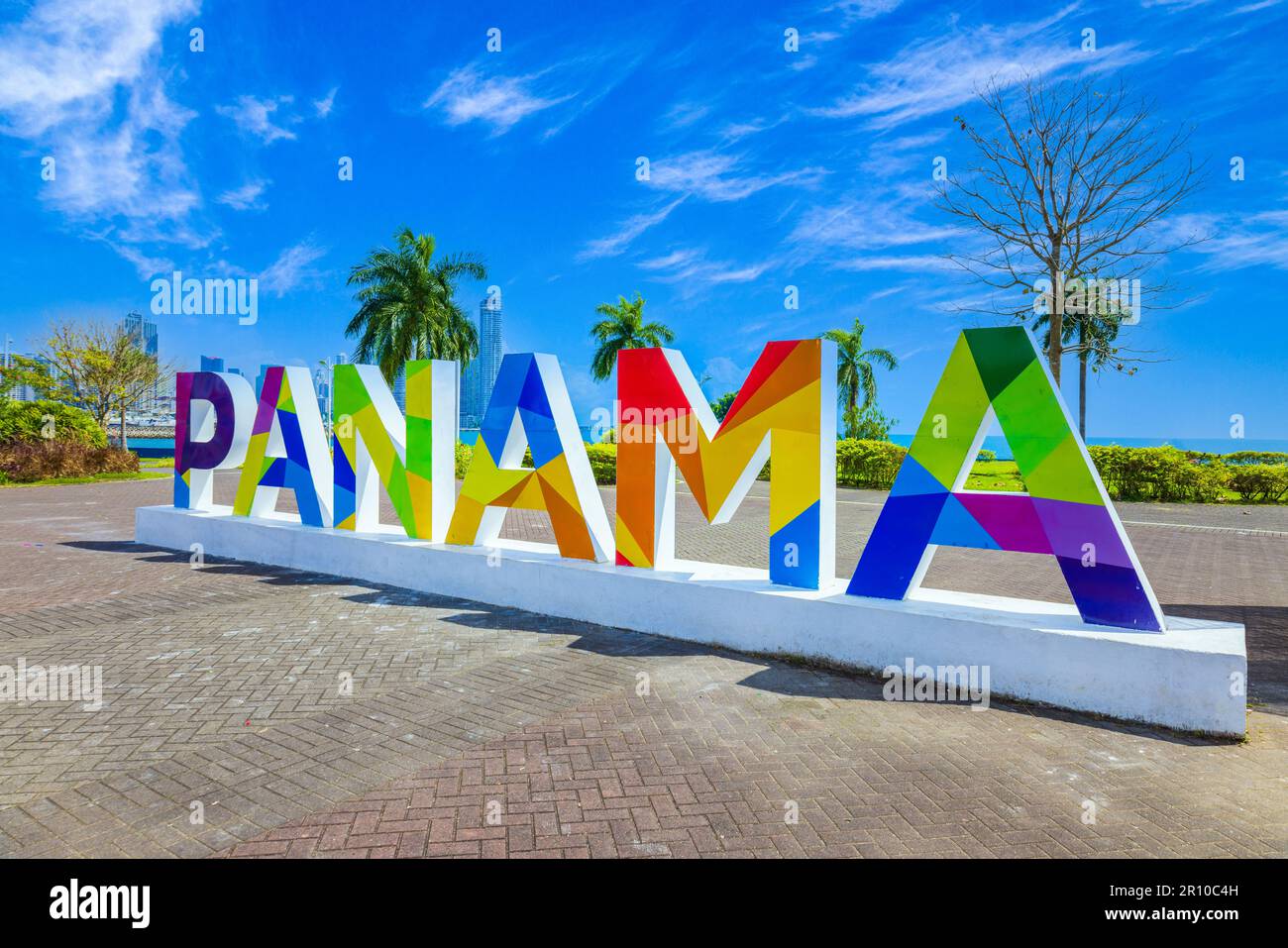 Panama City Letters in Panama on the sea promenade Malecon near Casco ...