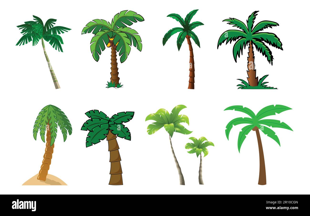 various detailed colorful cartoon trees set collection vector image ...