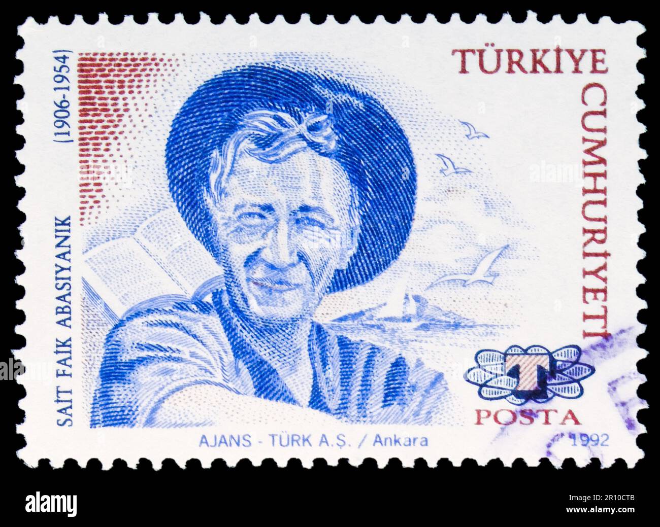 MOSCOW, RUSSIA - APRIL 08, 2023: Postage stamp printed in Turkey shows Sait Faik Abasiyanik ...