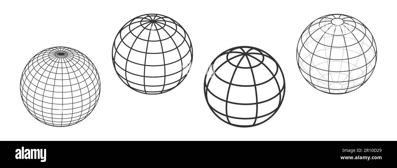 simple classic globe ball sphere wireframe set vector isolated on white ...
