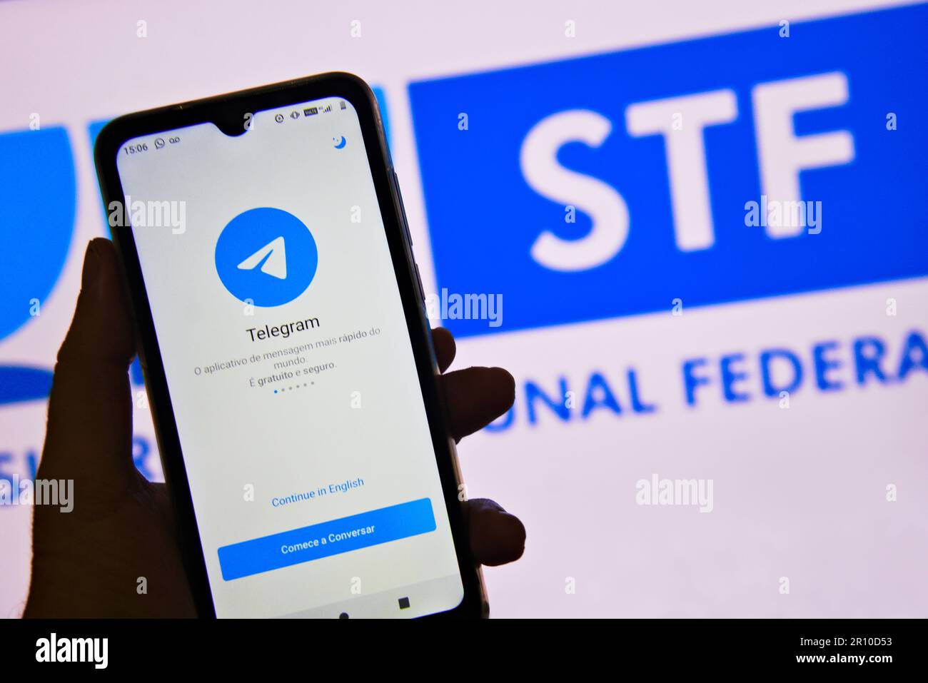 View of a cell phone connected to the Telegram application in Brazil ...
