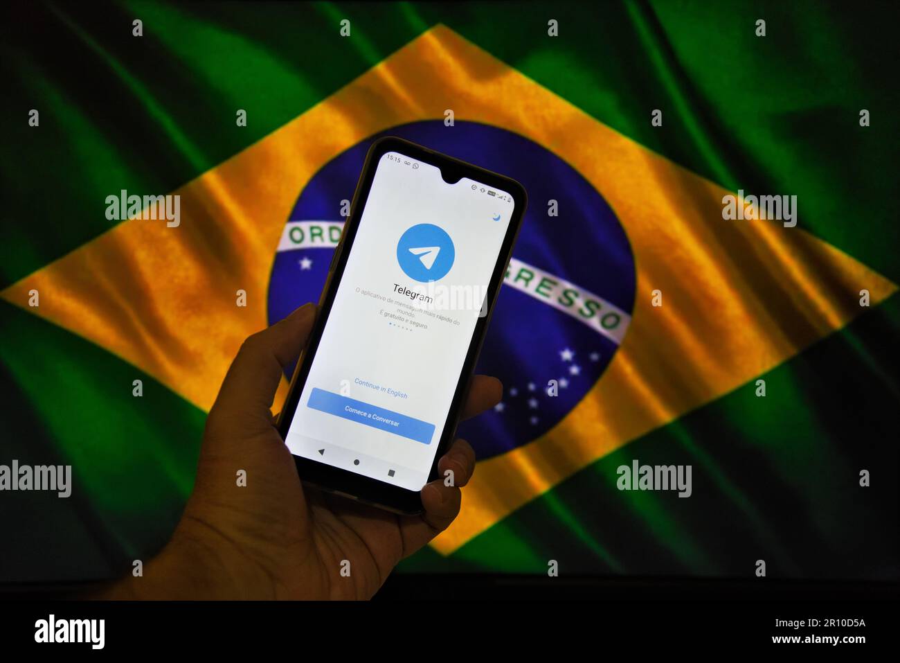 View of a cell phone connected to the Telegram application in Brazil ...