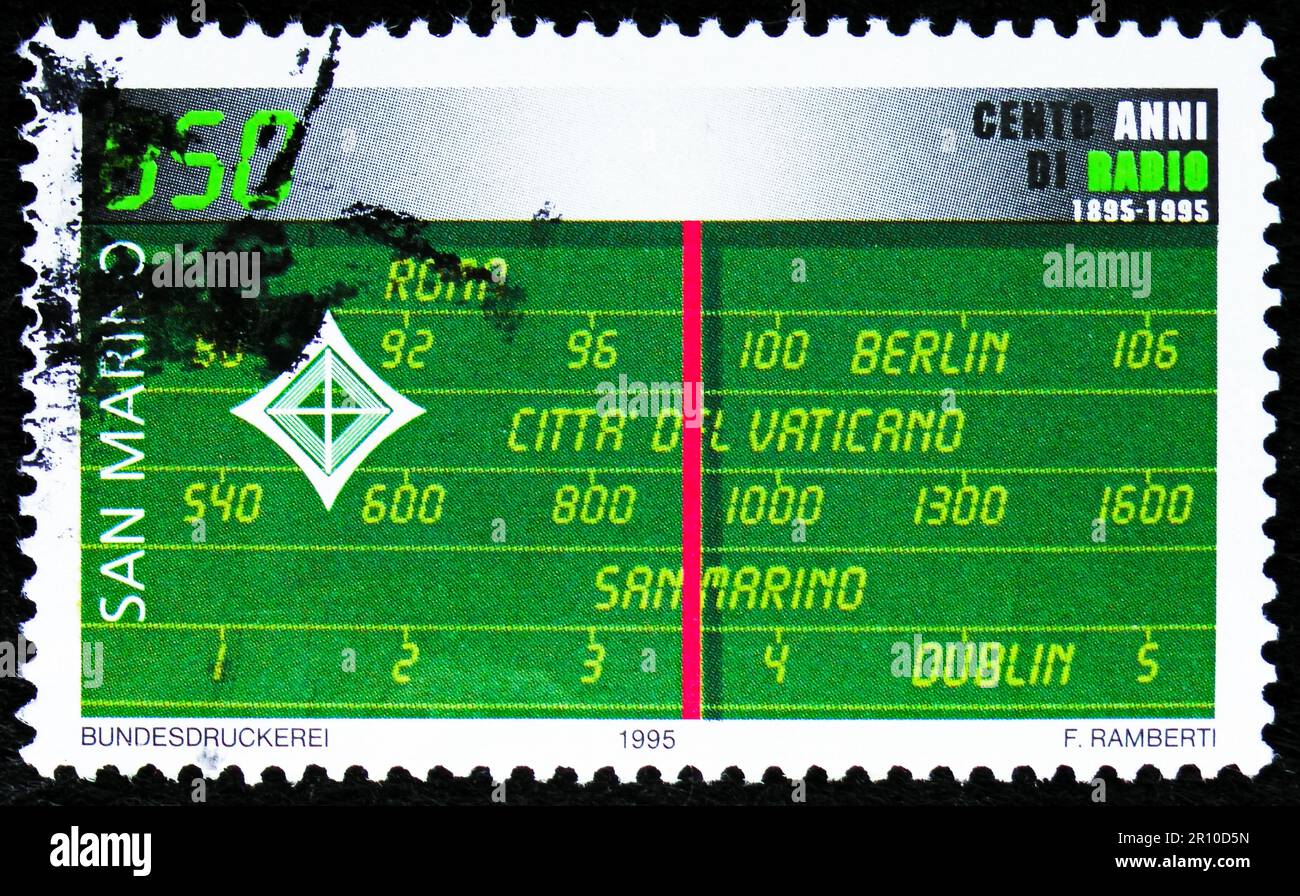 MOSCOW, RUSSIA - APRIL 08, 2023: Postage stamp printed in San Marino ...