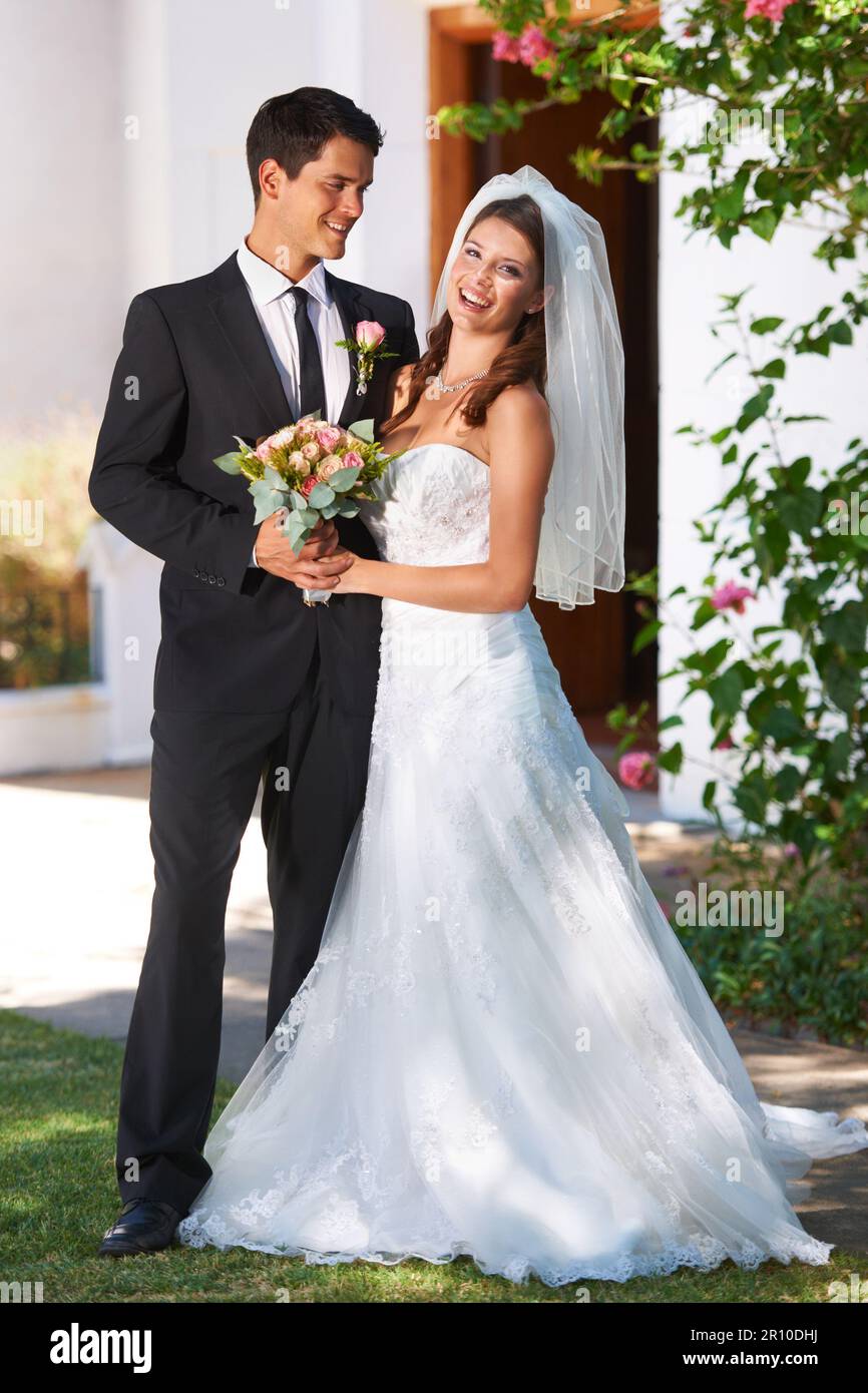 Their life together begins now. Full length portrait of a newlywed ...