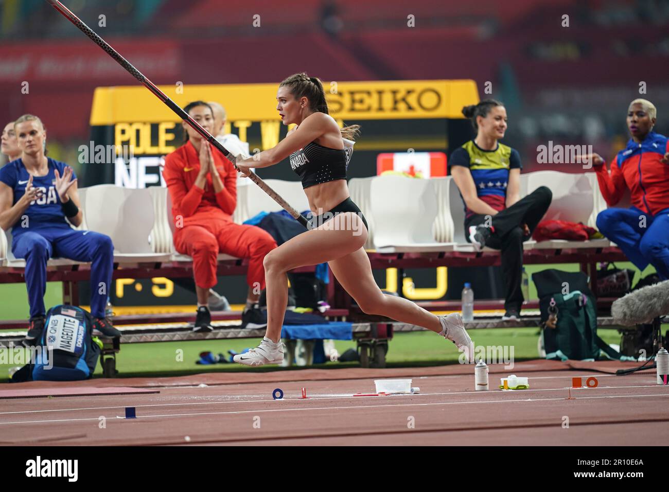 Alysha Newman participating in the pole vault at the Doha 2019 World ...