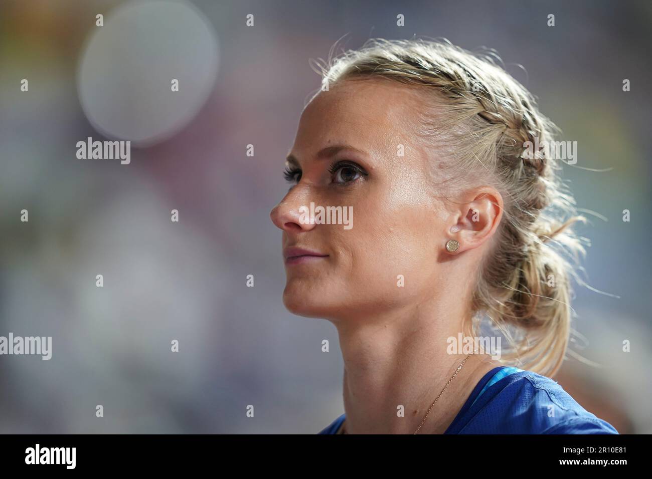 Katie Nageotte participating in the pole vault at the Doha 2019 World ...