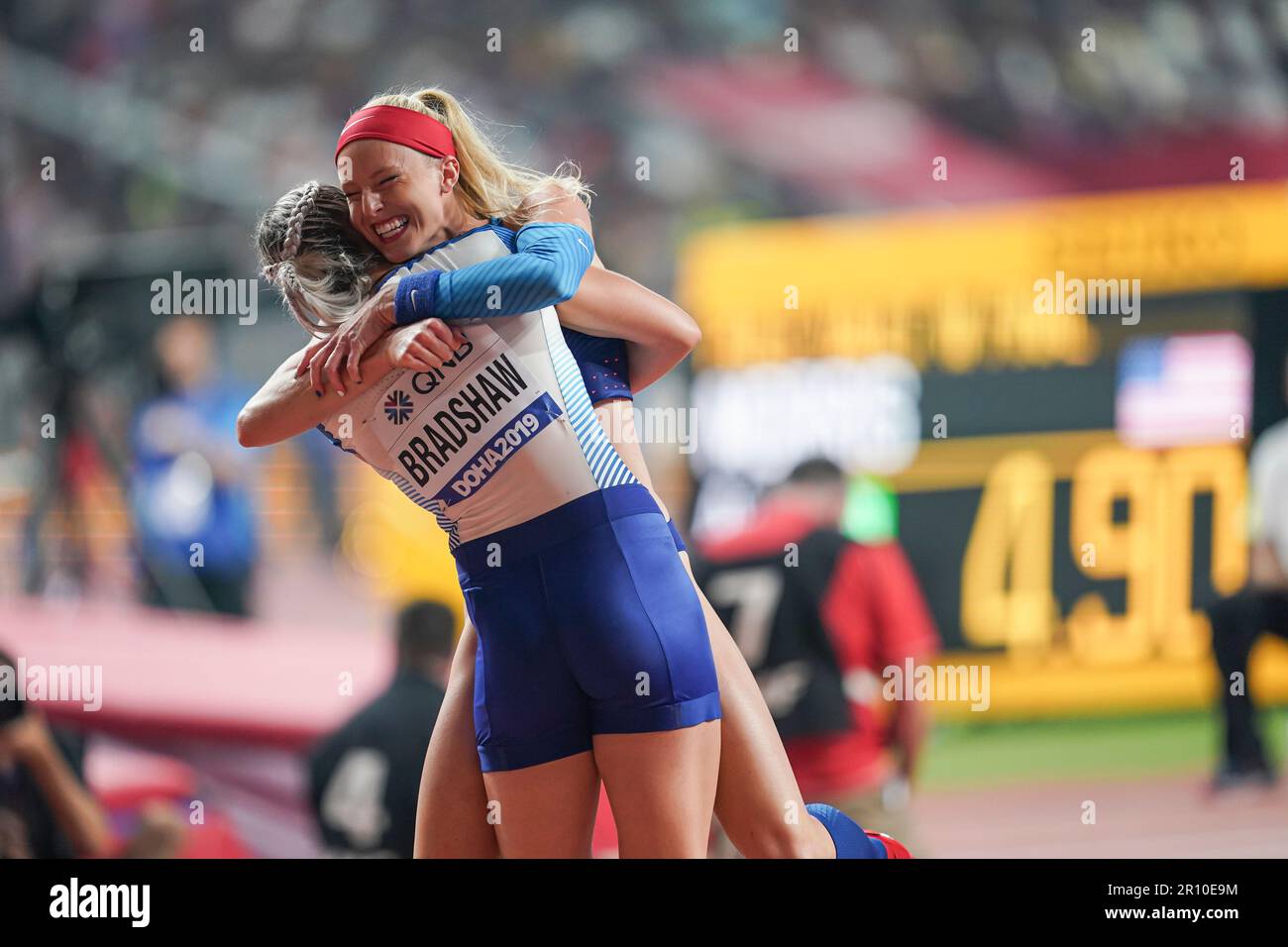Sandi Morris participating in the pole vault at the Doha 2019 World ...