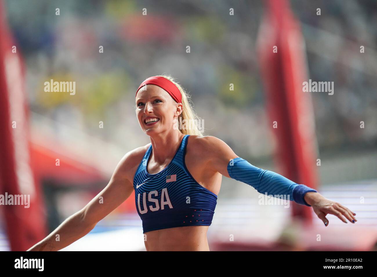 Sandi Morris participating in the pole vault at the Doha 2019 World ...