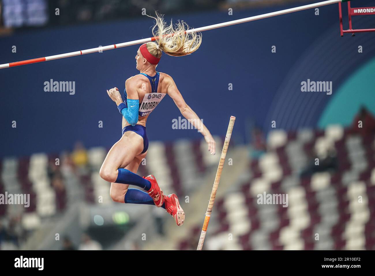 Sandi Morris participating in the pole vault at the Doha 2019 World ...