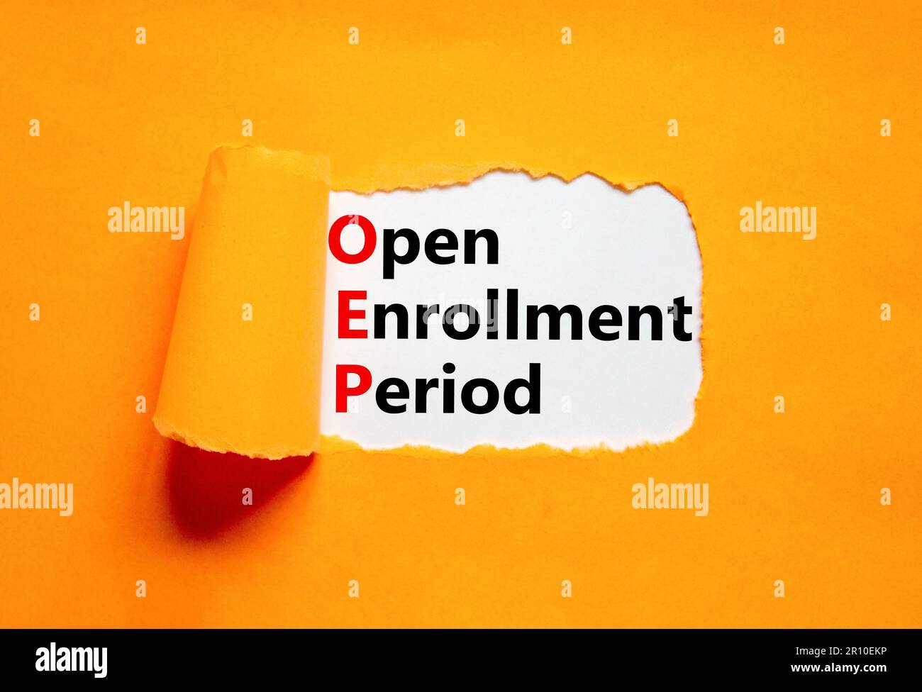 OEP symbol. Concept words OEP Open enrollment period on beautiful white ...