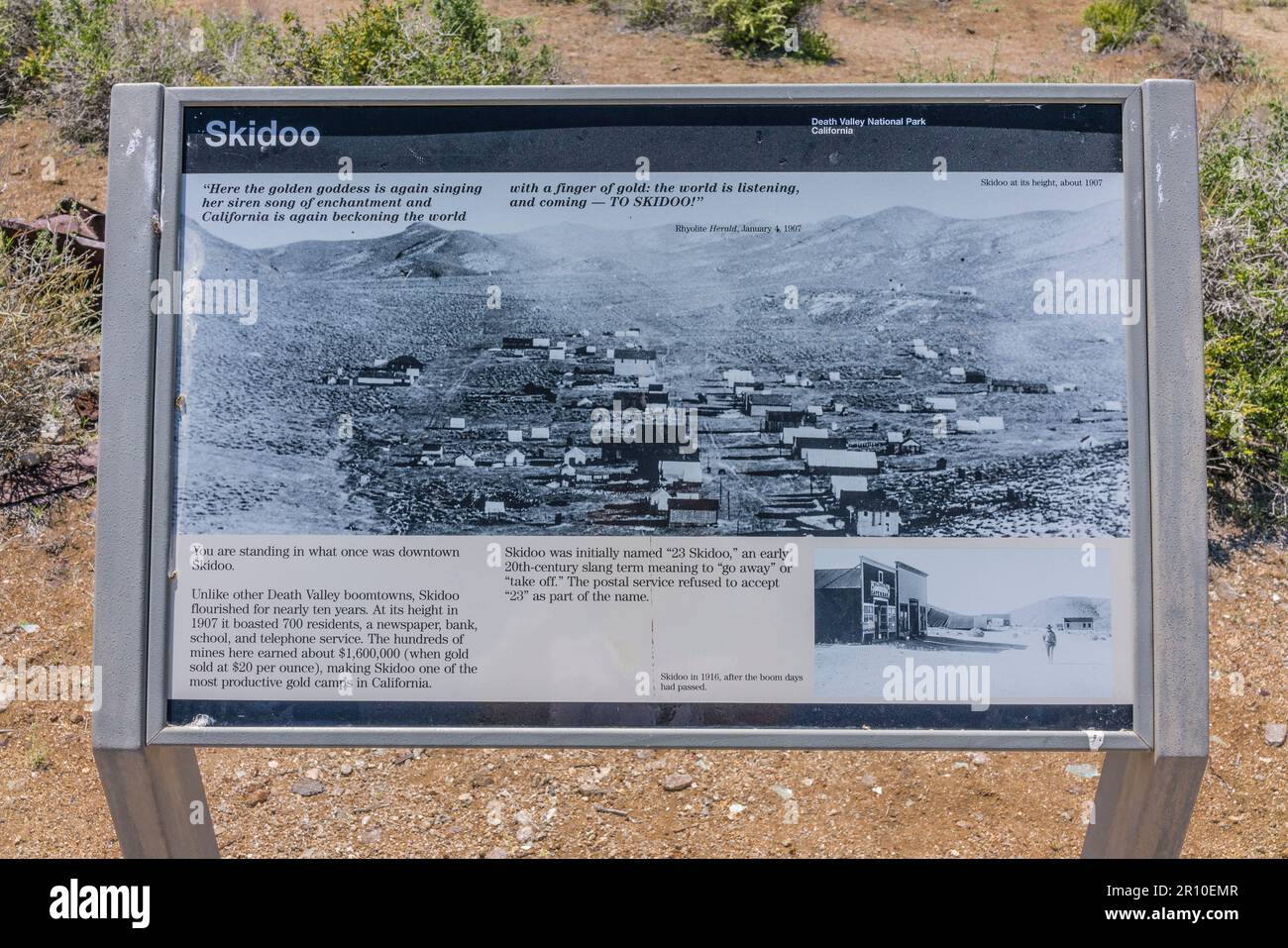Informational sign for the abandoned town site of Skidoo in Death ...