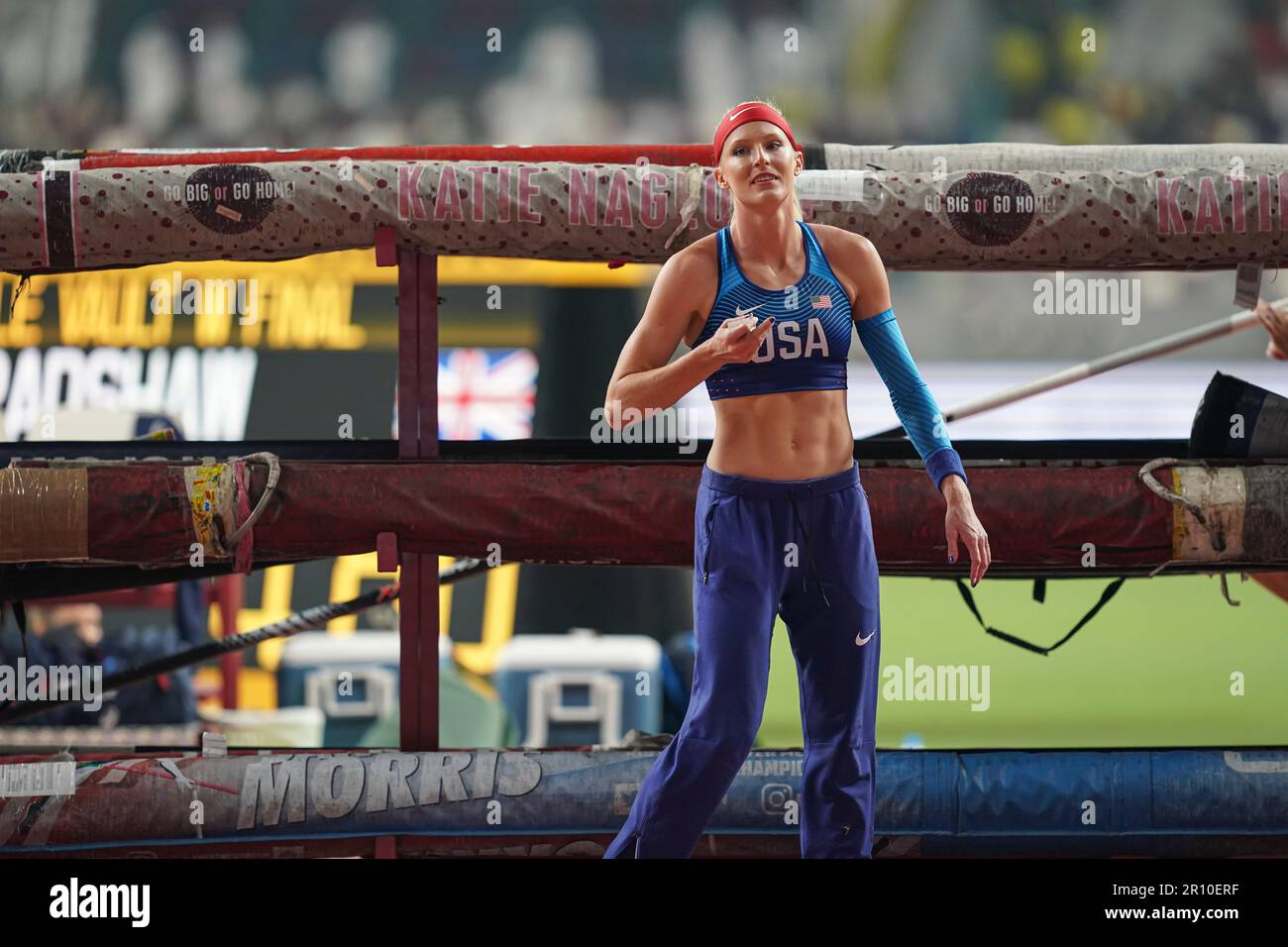 Sandi Morris participating in the pole vault at the Doha 2019 World ...