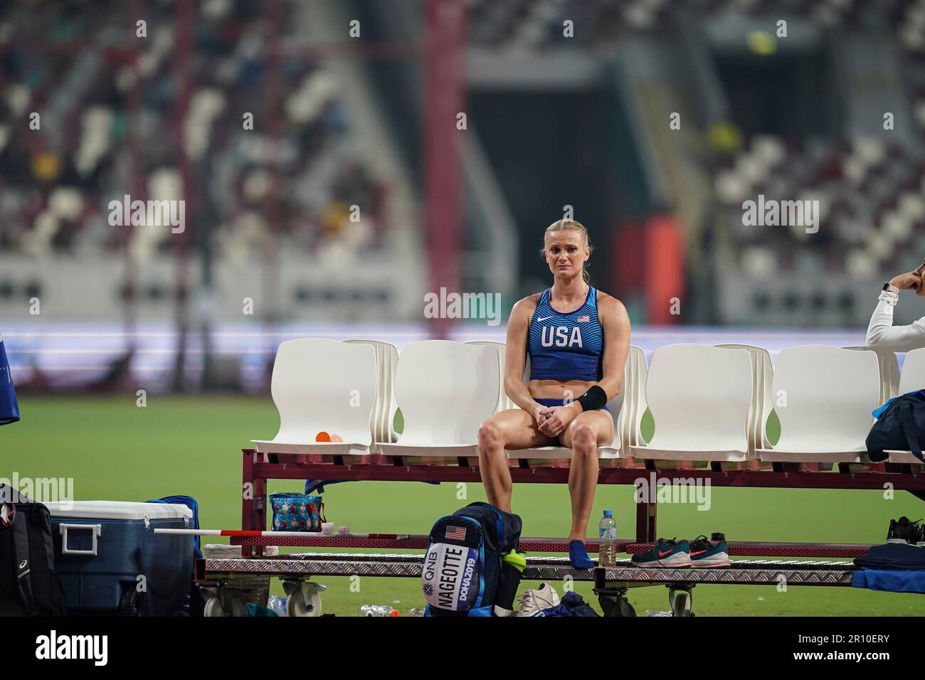 Katie Nageotte crying in the pole vault at the World Athletics ...