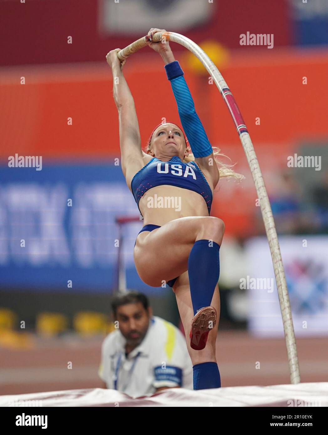 Sandi Morris participating in the pole vault at the Doha 2019 World ...