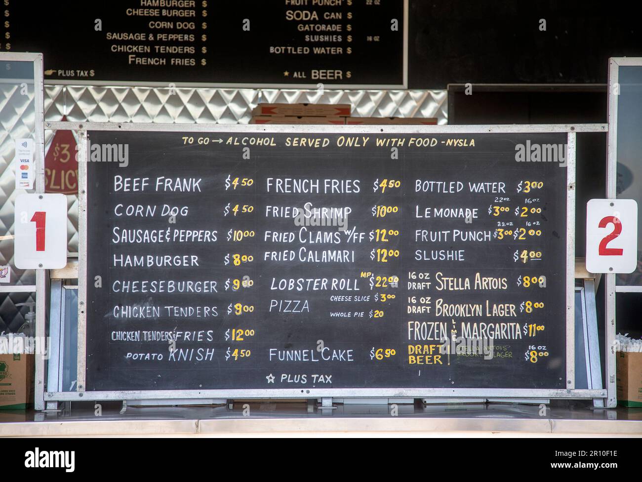 Menu at a boardwalk restaurant on Coney Island, NY Stock Photo - Alamy