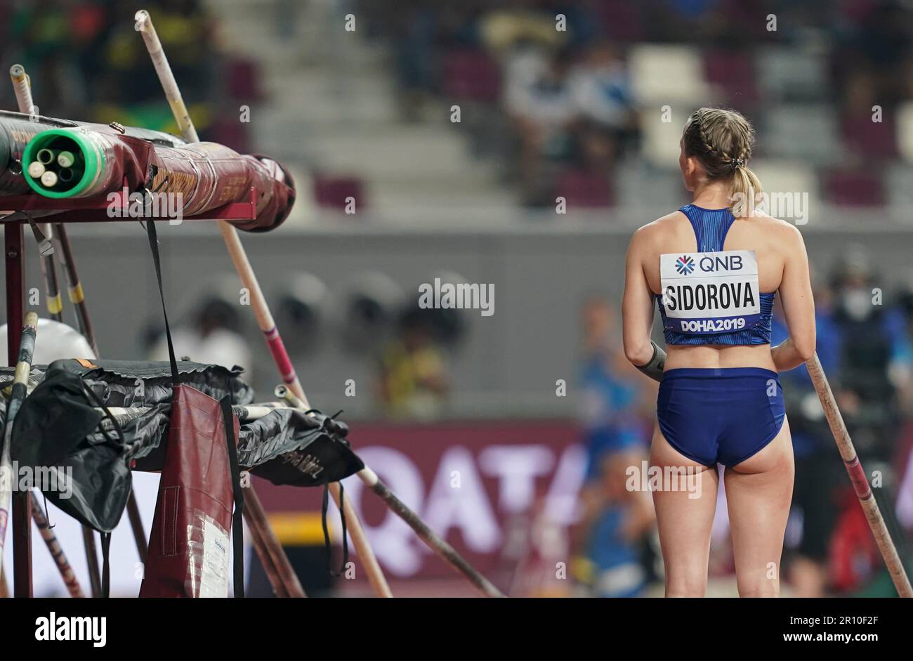 Anzhelika SIDOROVA participating in the pole vault at the Doha 2019 ...