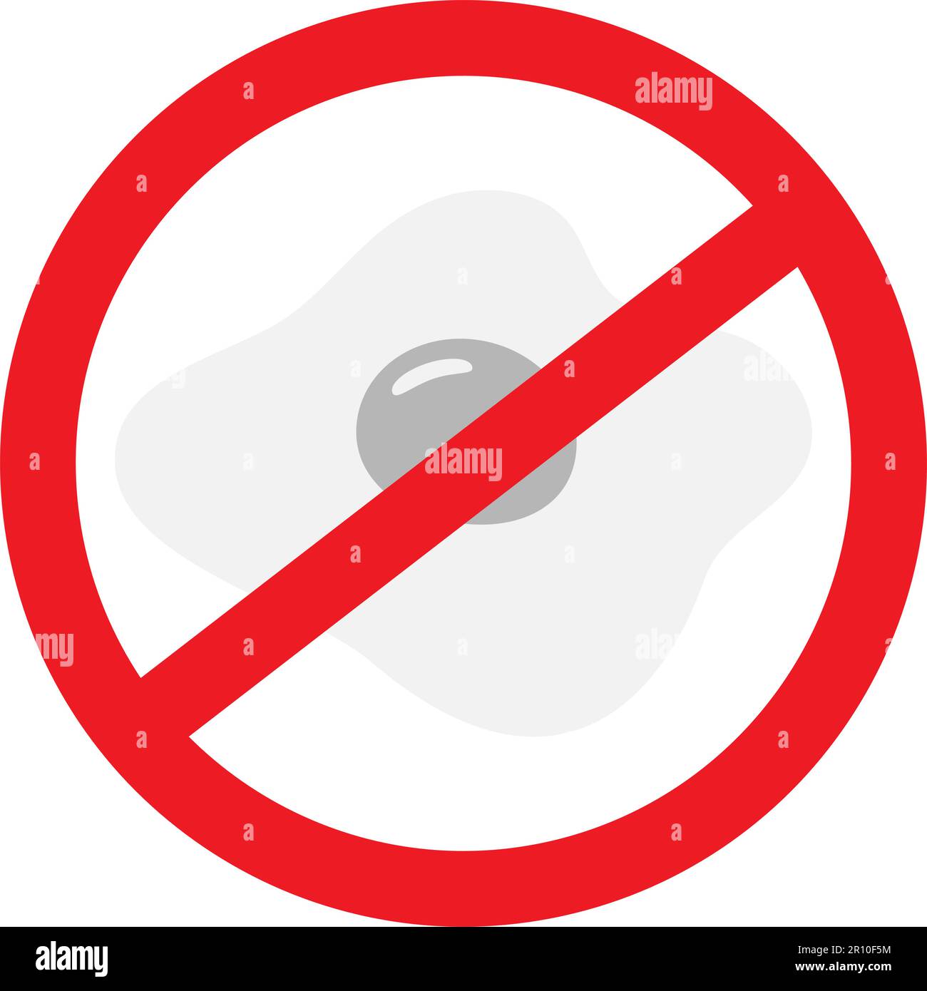 Fried egg with red prohibition sign in grayscale. Quick breakfast ...