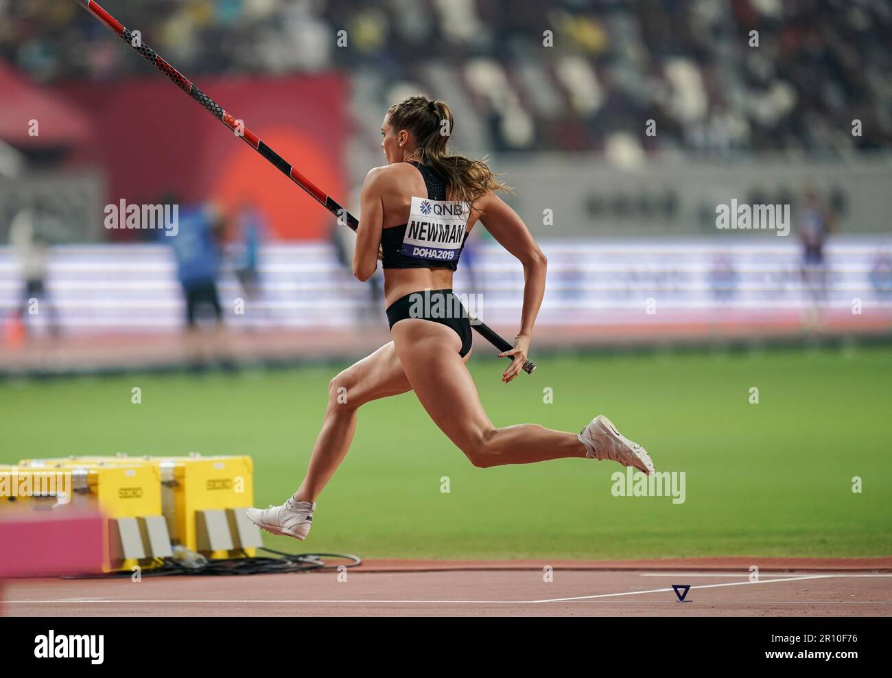 Alysha Newman participating in the pole vault at the Doha 2019 World ...