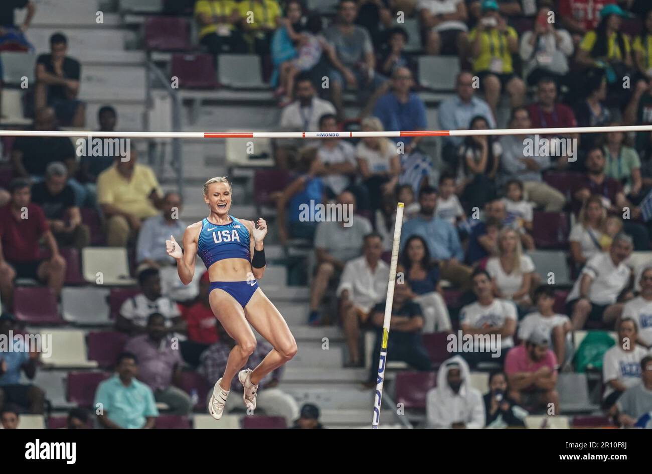 Katie Nageotte participating in the pole vault at the Doha 2019 World ...