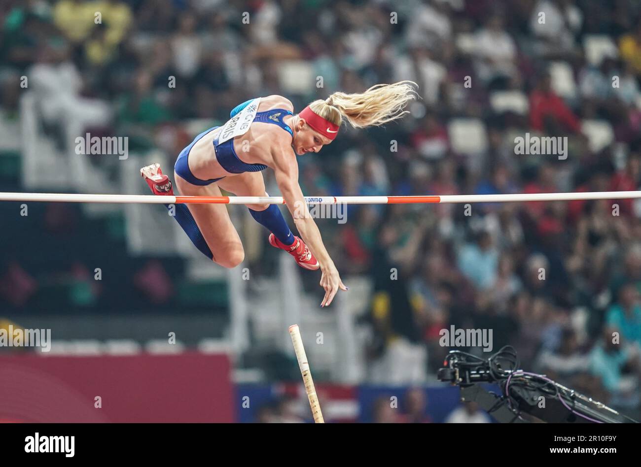 Sandi Morris participating in the pole vault at the Doha 2019 World ...