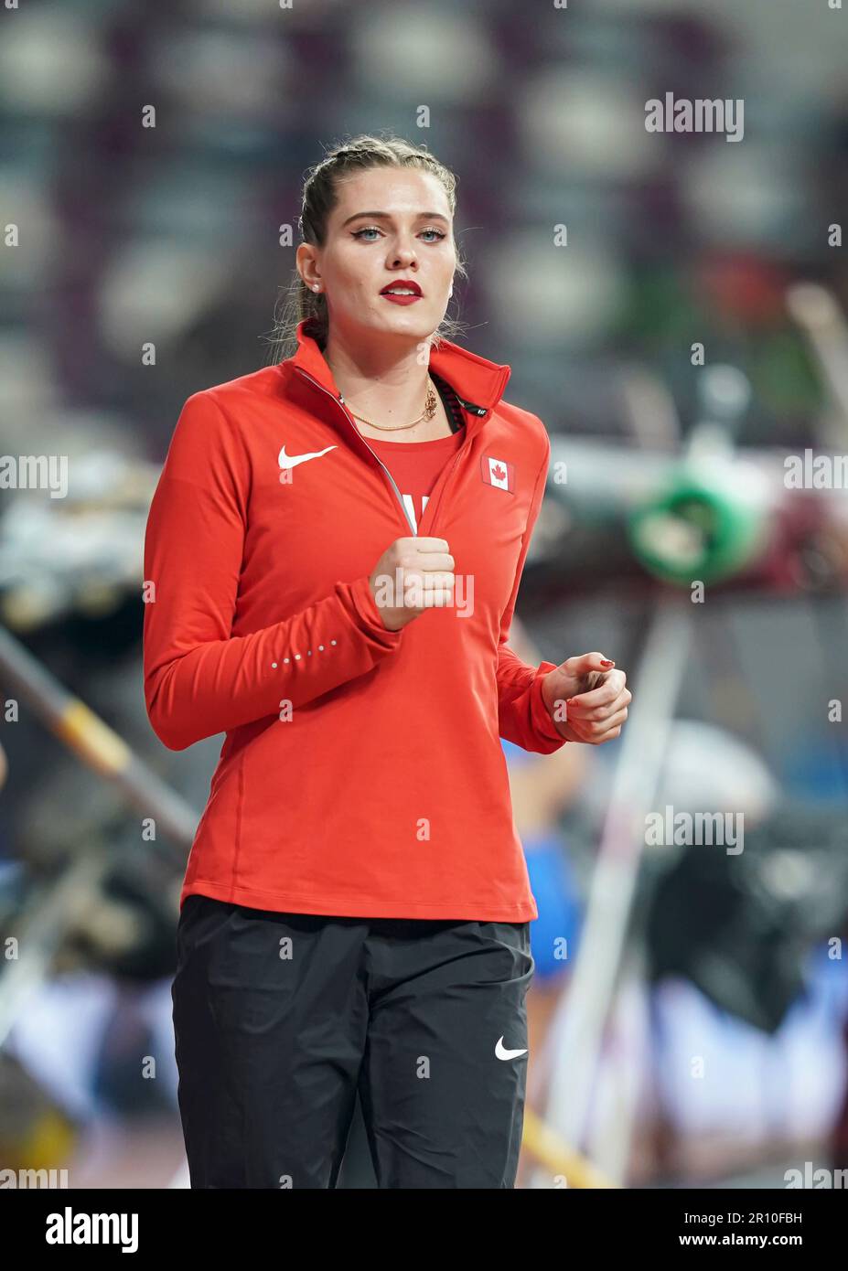 Alysha Newman participating in the pole vault at the Doha 2019 World ...