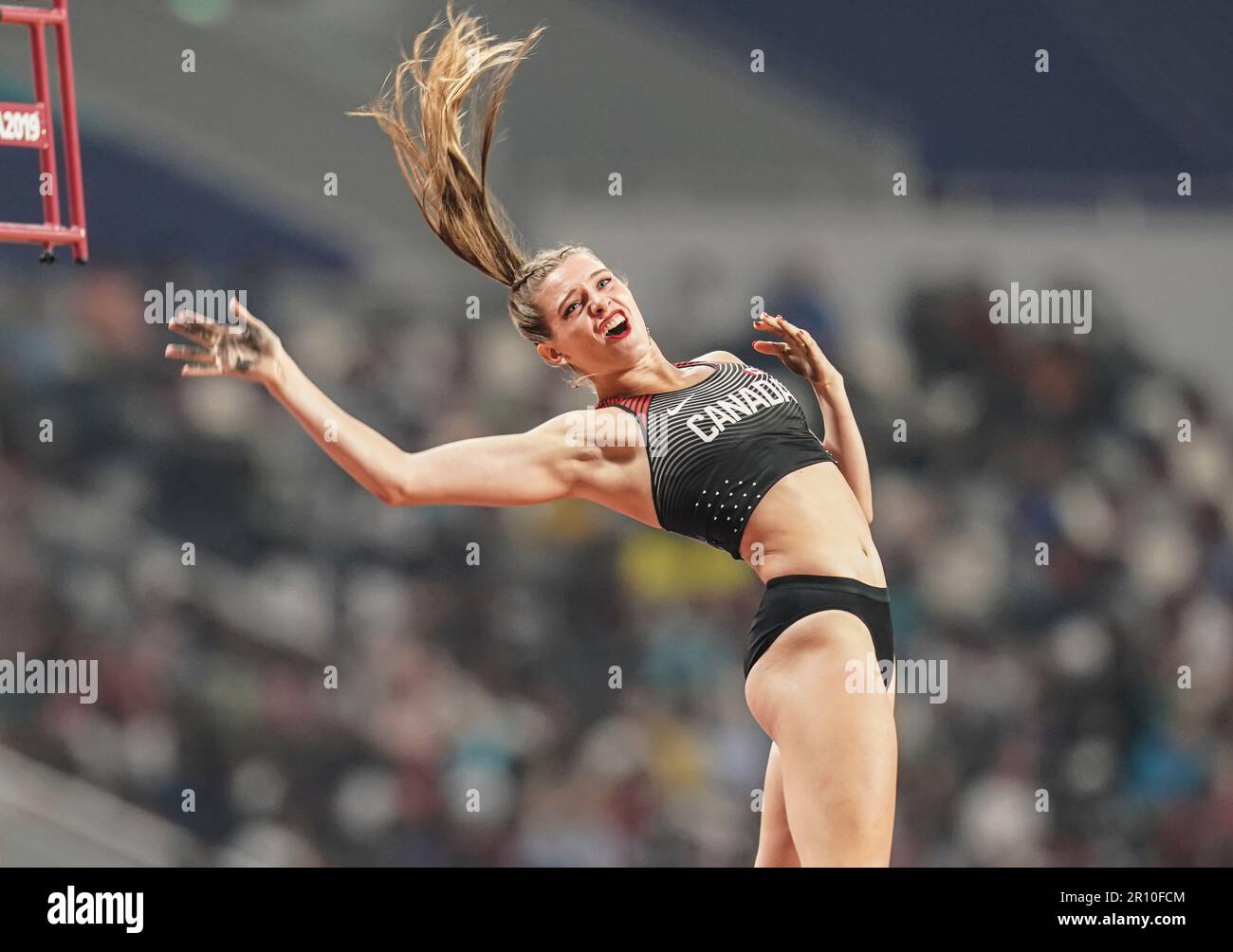 Alysha Newman participating in the pole vault at the Doha 2019 World ...