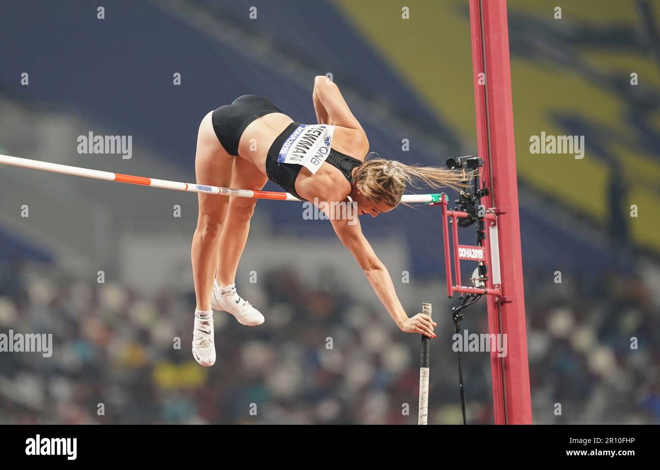 Alysha Newman participating in the pole vault at the Doha 2019 World ...