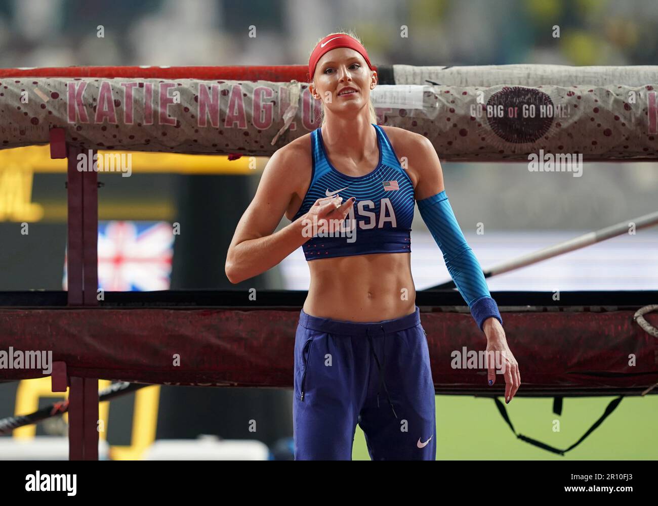 Sandi Morris participating in the pole vault at the Doha 2019 World ...