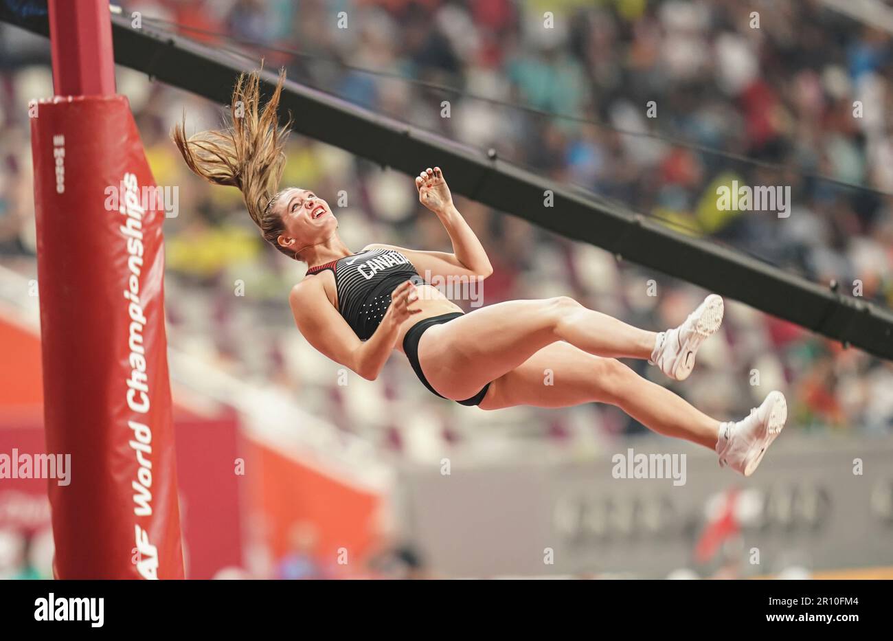 Alysha Newman participating in the pole vault at the Doha 2019 World ...