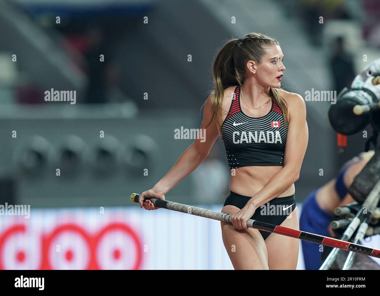 Alysha Newman participating in the pole vault at the Doha 2019 World ...