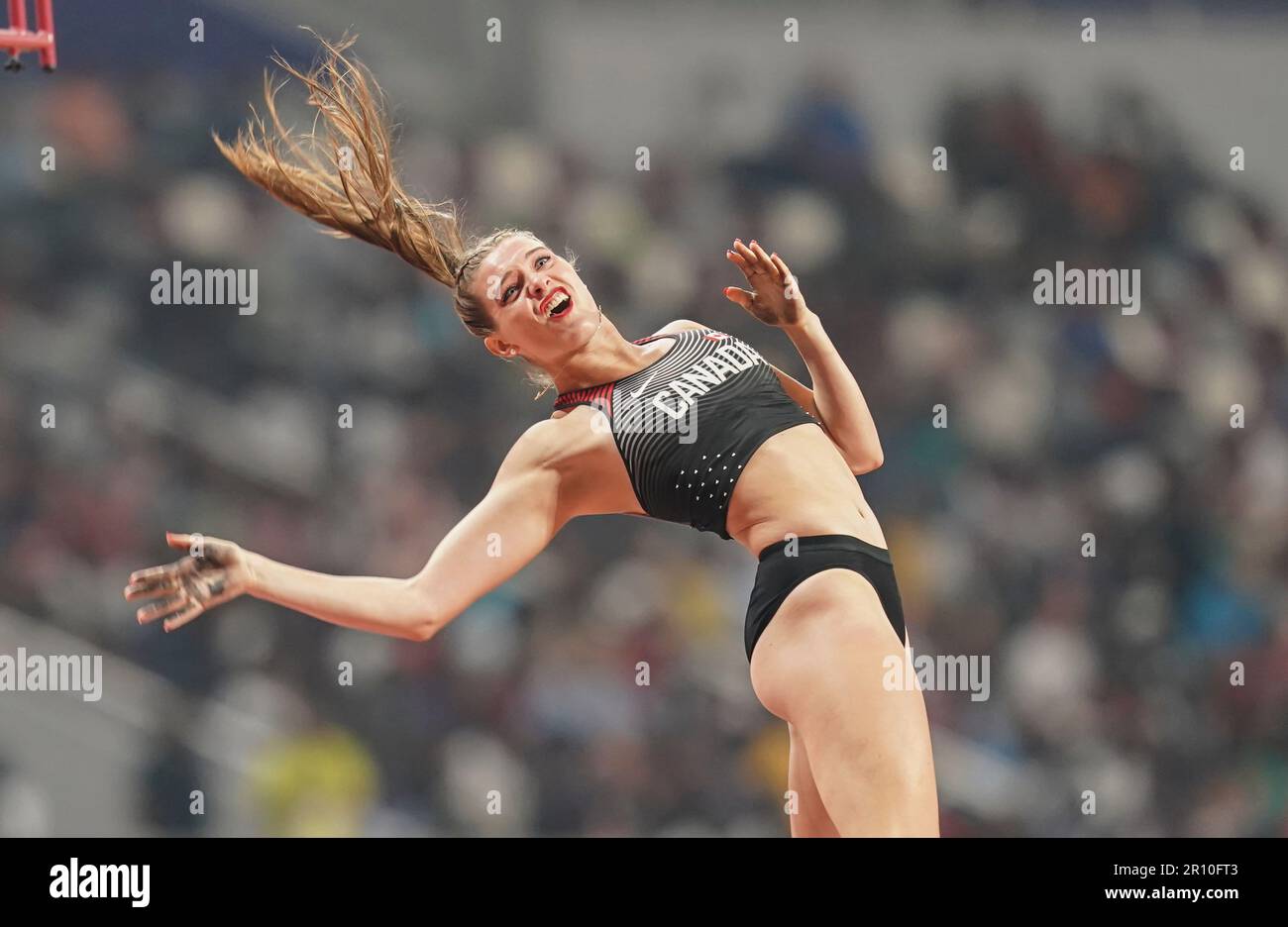 Alysha Newman participating in the pole vault at the Doha 2019 World ...