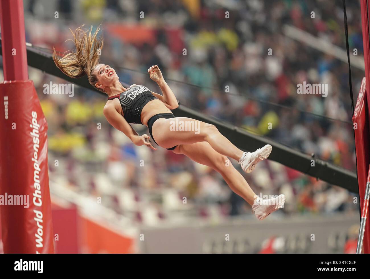 Alysha Newman participating in the pole vault at the Doha 2019 World ...