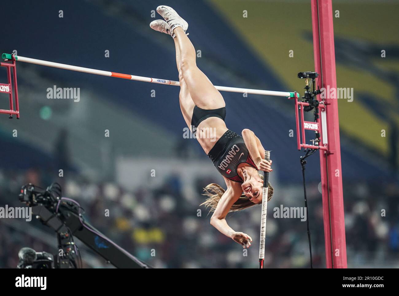 Alysha Newman participating in the pole vault at the Doha 2019 World ...