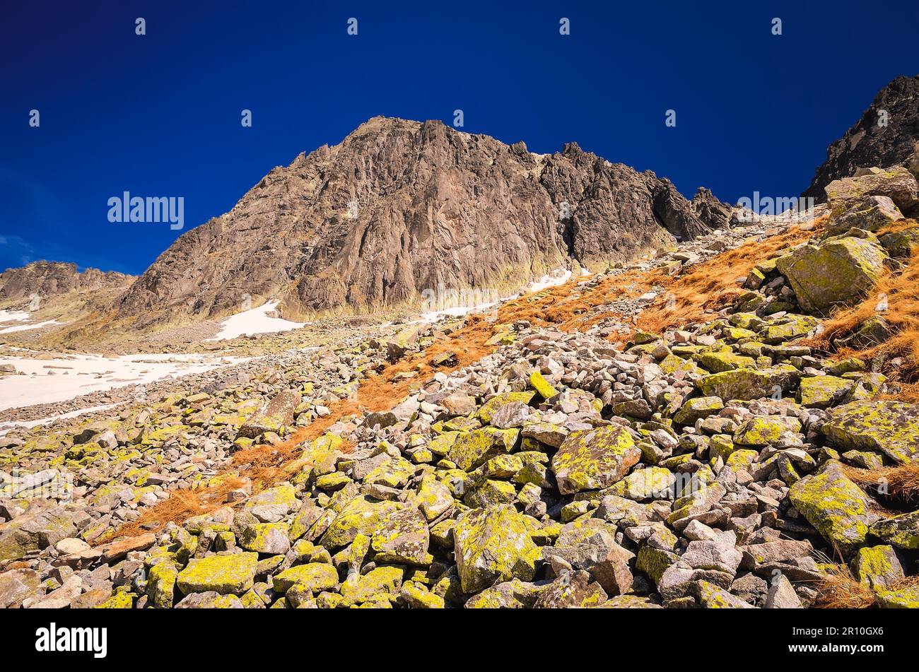 Early spring mountain landscape. Picturesque view stretches over high ...