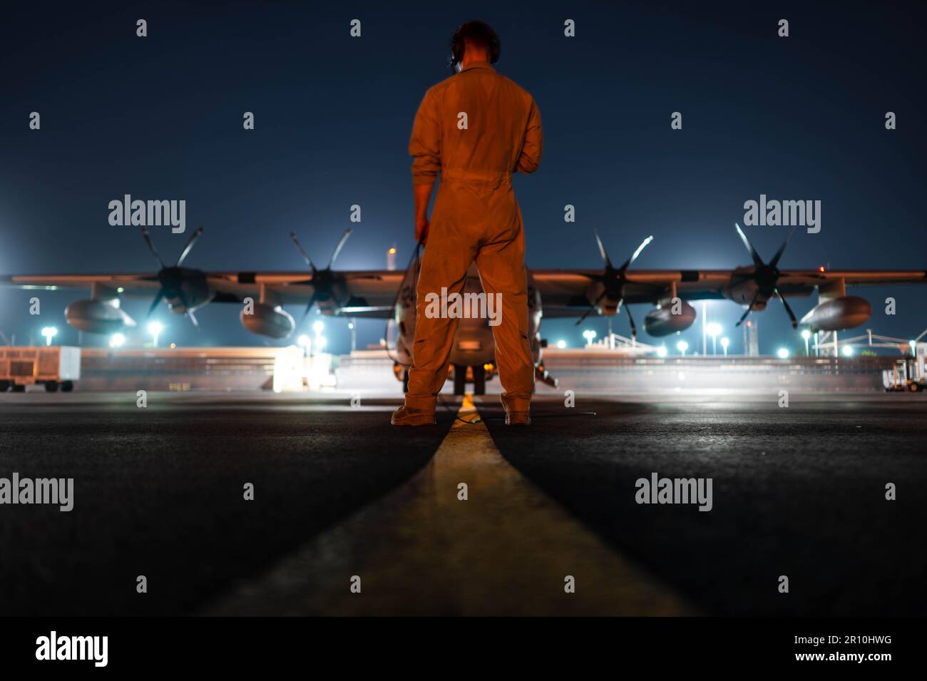 A U.S. Marine Corps loadmaster assigned to Marine Aerial Refueler ...